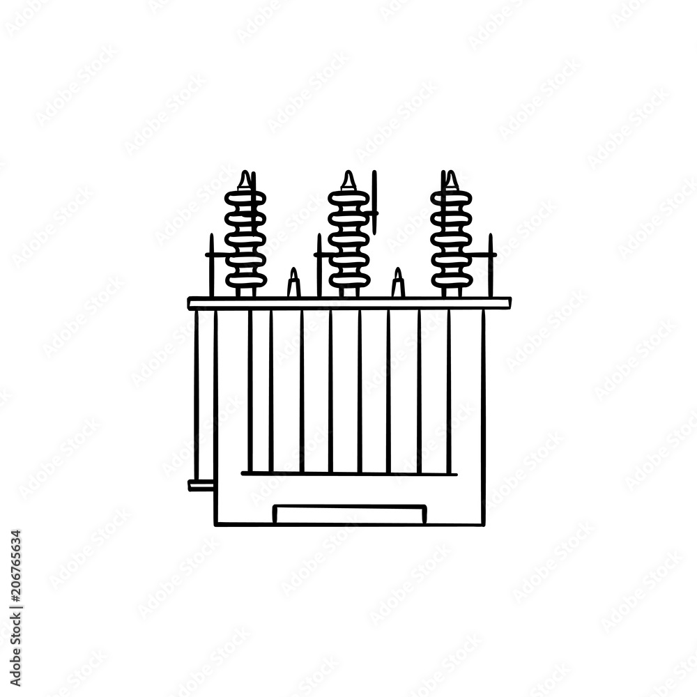 Electrical voltage transformer hand drawn outline doodle icon. Energy ...