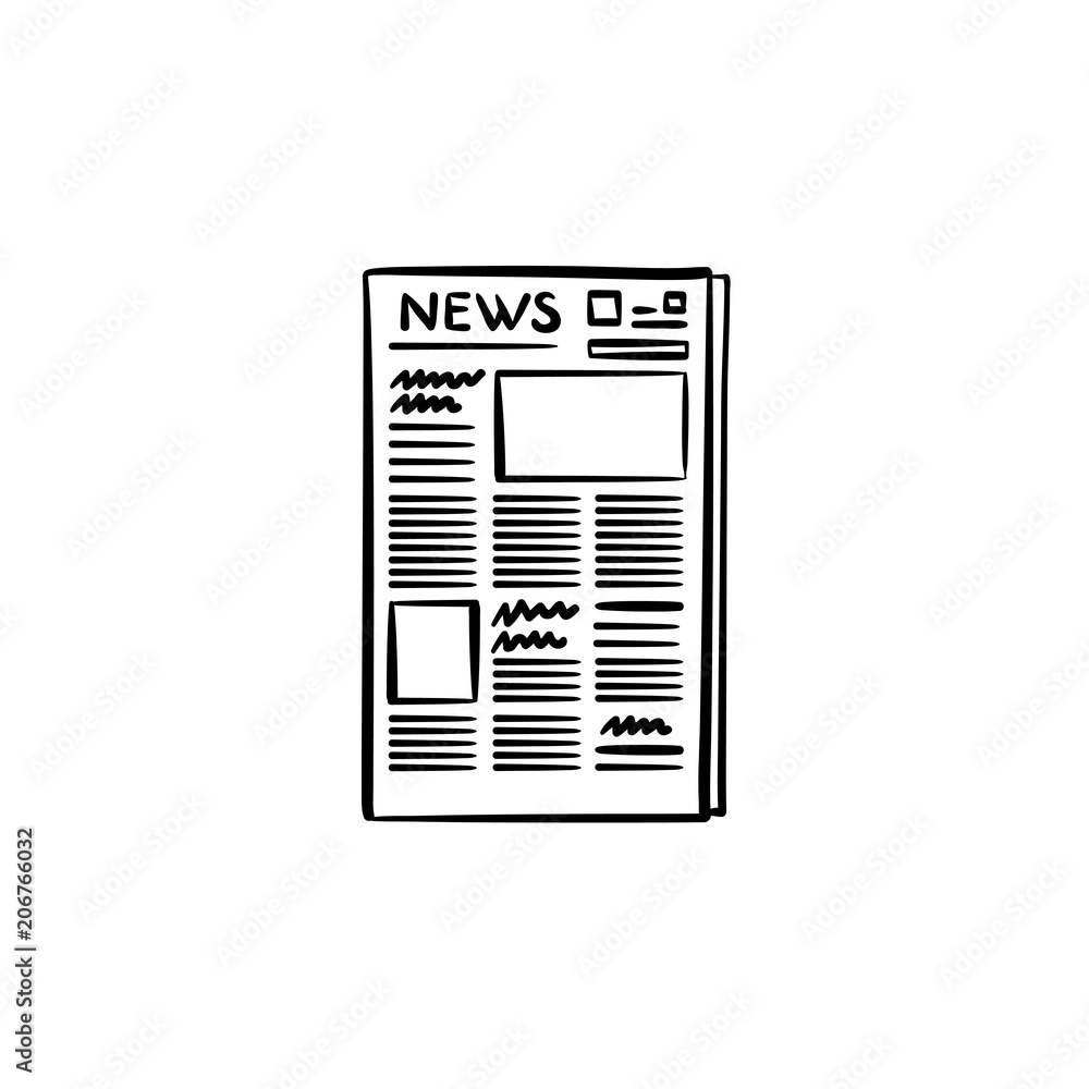 A newspaper hand drawn outline doodle icon. Newspaper advertising ...