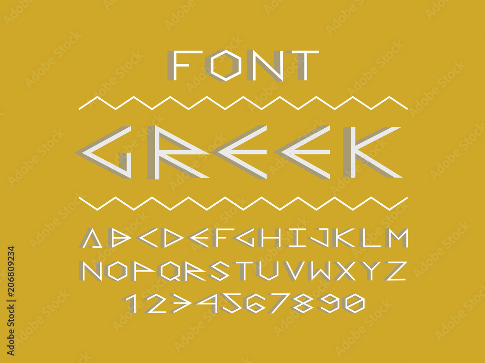 Greek shadow font. Vector alphabet Stock Vector | Adobe Stock