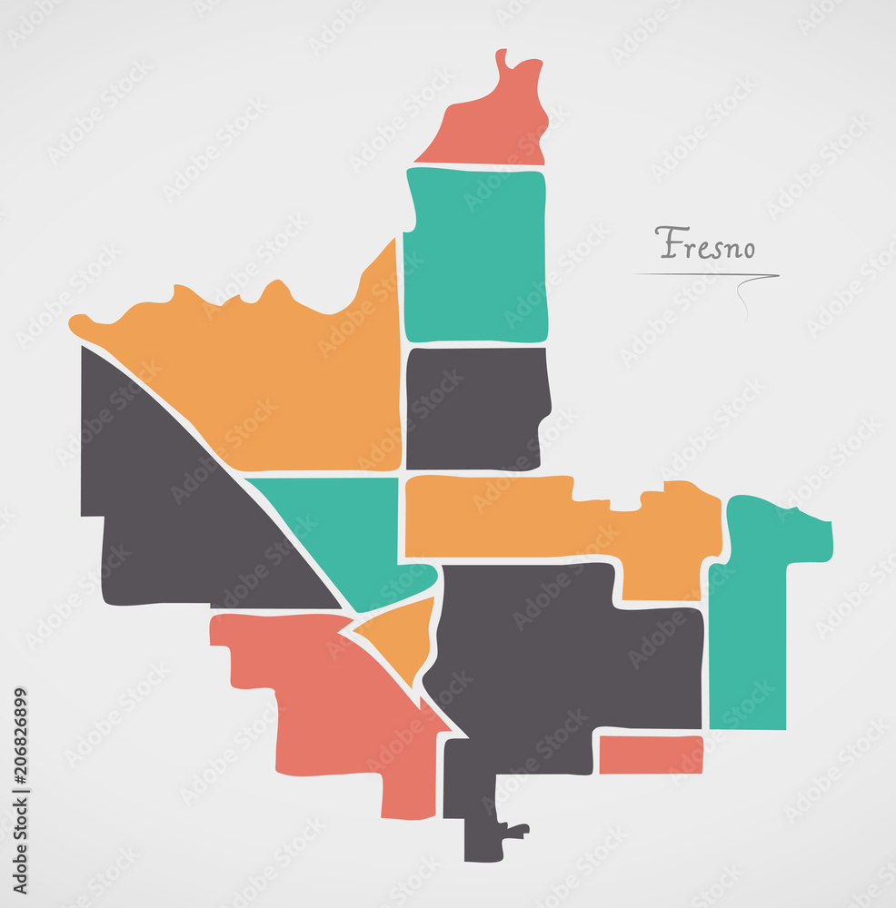 Fresno California Map with neighborhoods and modern round shapes Stock ...