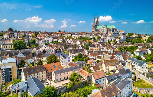 Aerial view of Chartres city with the Cathedral. A UNESCO world ...