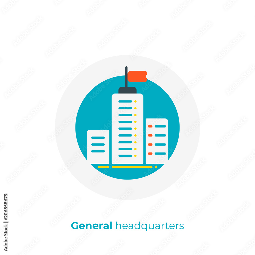 flat art headquarters. Business center. Scalable vector icon in modern ...