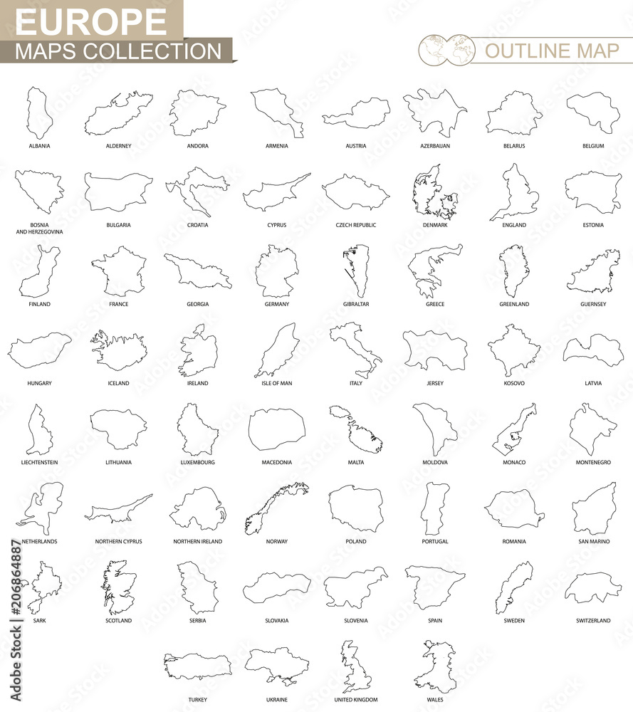 Outline maps of European countries collection. Stock Vector | Adobe Stock