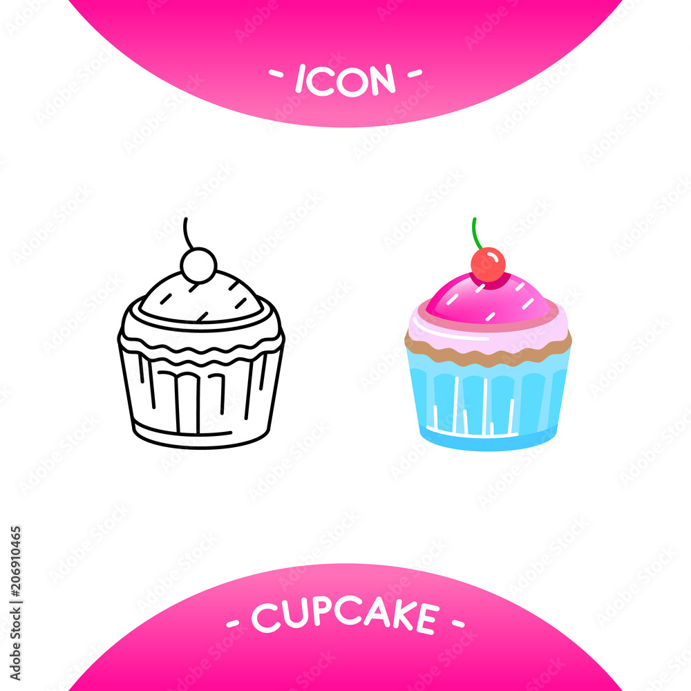 Cake icons in different style - black line stroke and colored versions ...