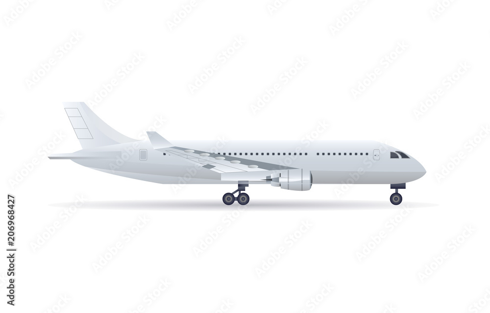 Side view jet airplane on the ground isolated vector icon. Passenger ...