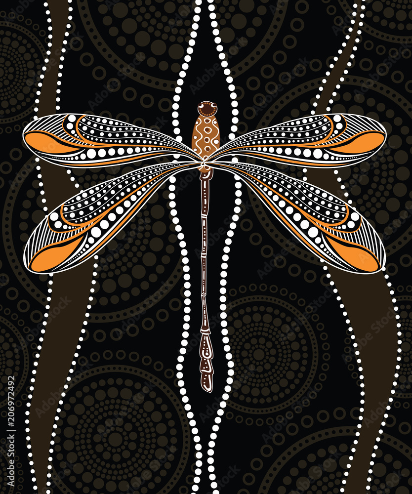 Dragonfly aboriginal art vector painting. Illustration based on ...