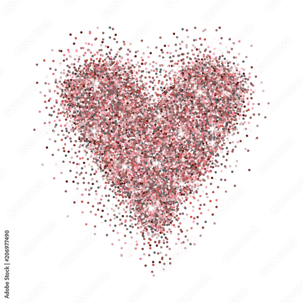 Rose gold glittered heart isolated on white background. Elegant heart ...