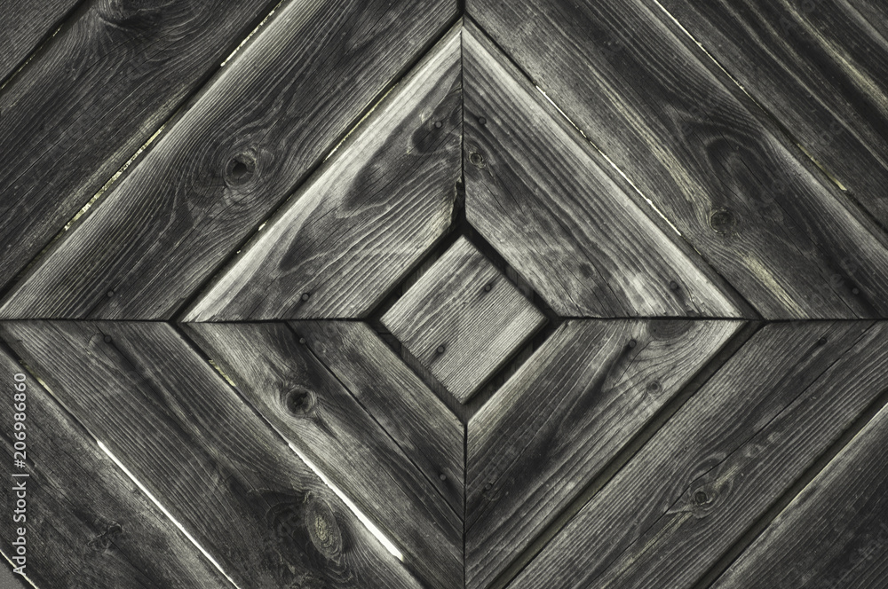 Wooden diagonal texture of boards aged old fence in the form of rhomb ...
