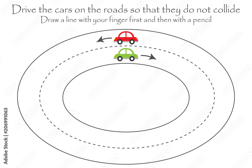 Drive the cars on the road, handwriting practice sheet, kids preschool ...