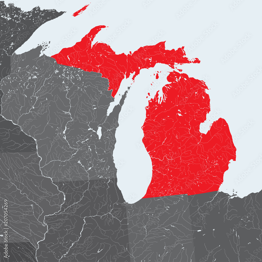 Vector de Stock U.S. states - map of Michigan. Hand made. Rivers and ...