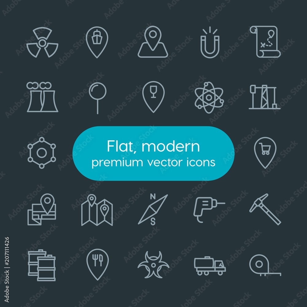 Modern Simple Set of industry, science, location Vector outline Icons ...
