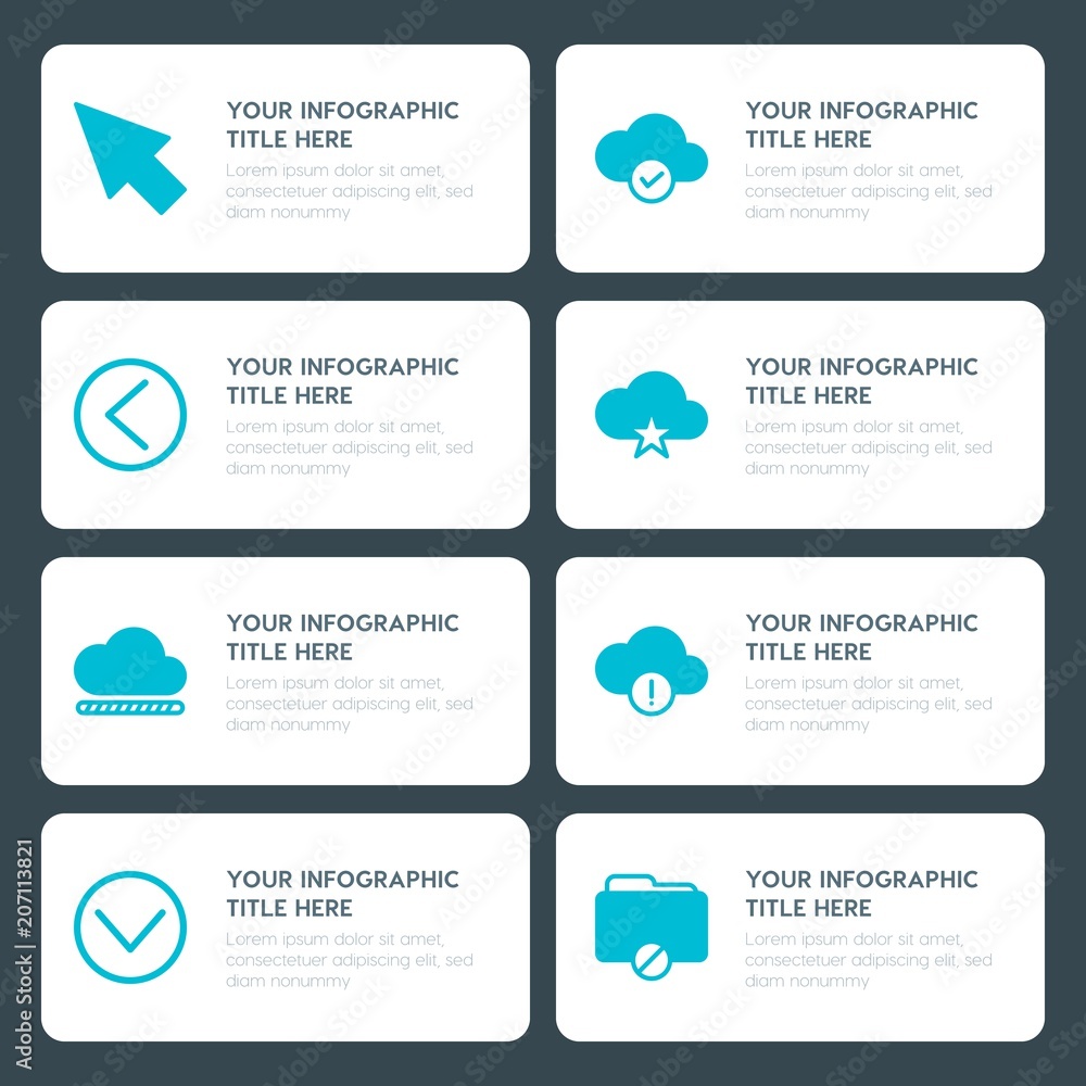 Flat cloud and networking, arrows, folder, cursors infographic timeline ...