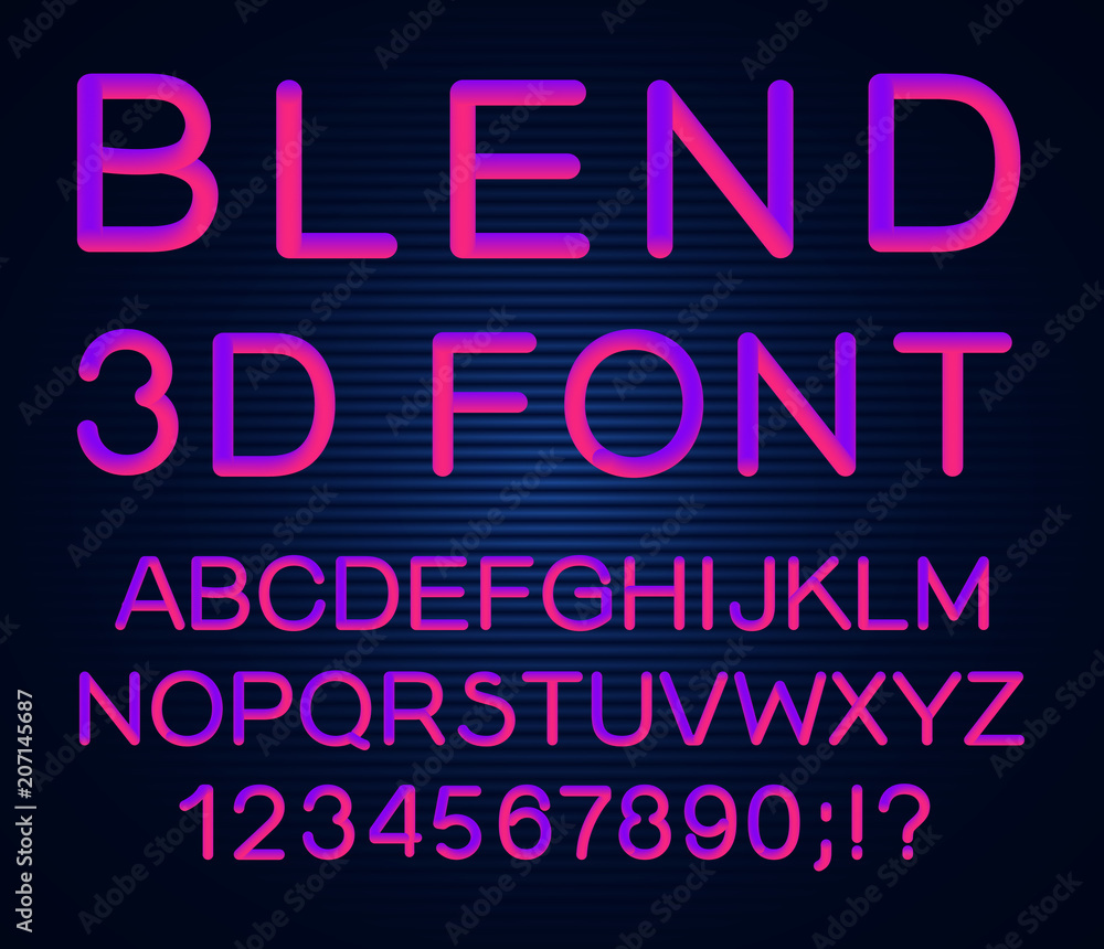 3d alphabet. Vector set of color letters. Font with a transition ...