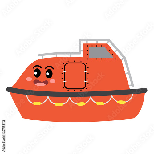 Lifeboat transportation cartoon character side view isolated on white ...