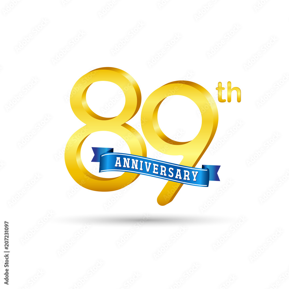 89th golden Anniversary logo with blue ribbon isolated on white ...