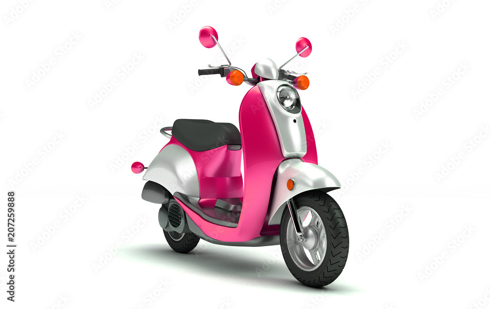 3D Rendering of shine pink and chrome retro motor scooter isolated on ...