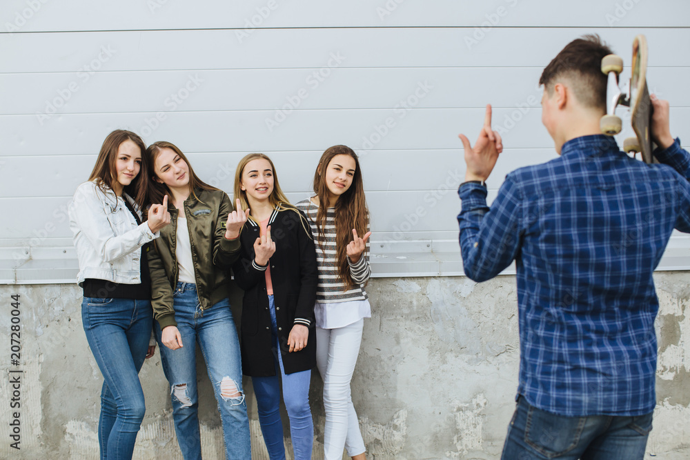 Summer holidays and teenage concept - group of smiling teenagers ...
