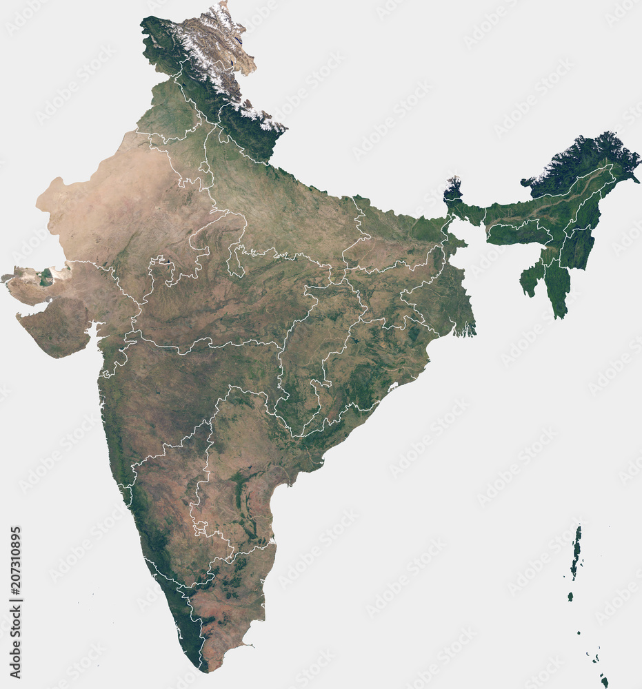 Large (90 MP) satellite image of India with internal (states) borders ...