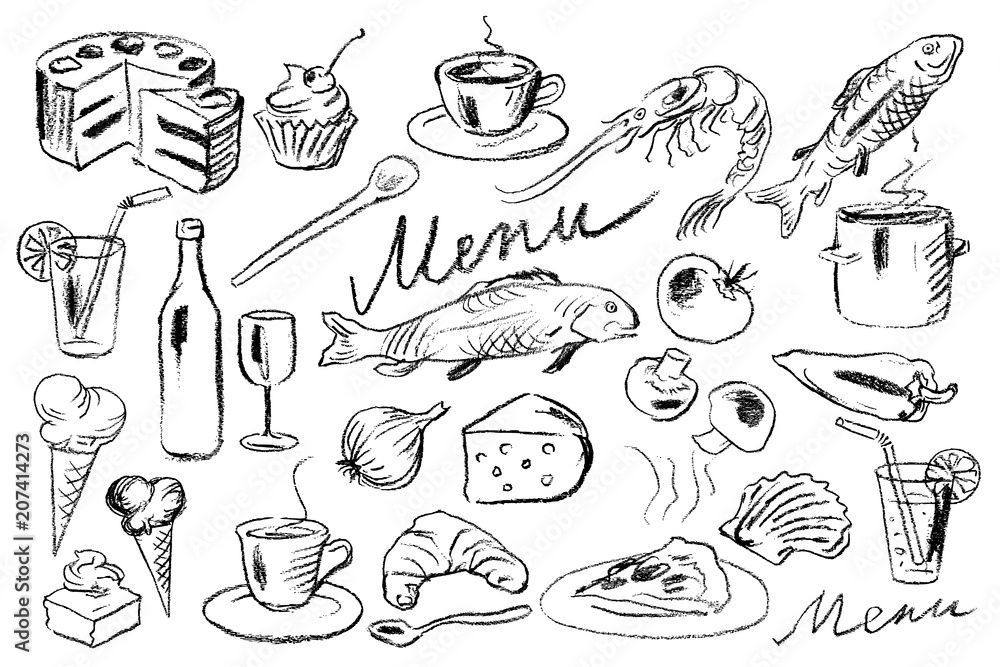 hand drawn menu doodles Stock Vector | Adobe Stock