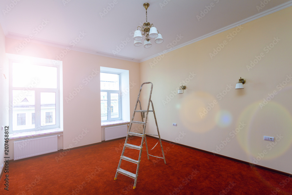 Interior of upgrade apartment with ladder after the remodeling ...