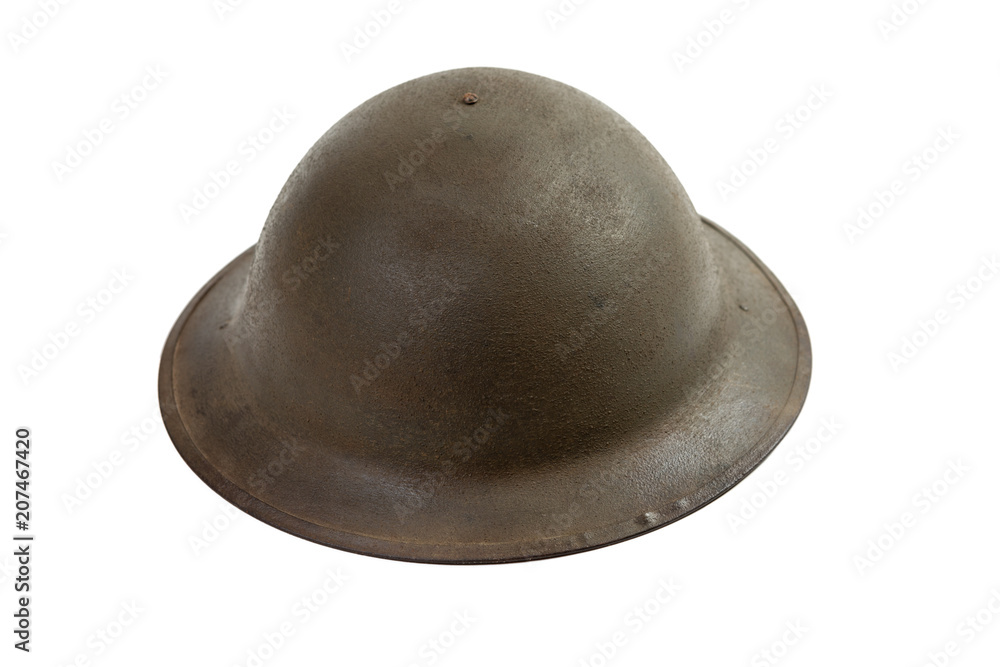 Vintage US Army helmet used in World War I, known as the Brodie helmet ...