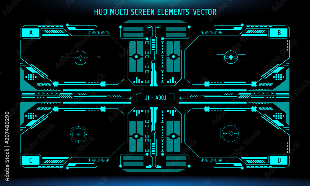 HUD Hologram Futuristic Elements Multi User Screen Control Panel Vector ...