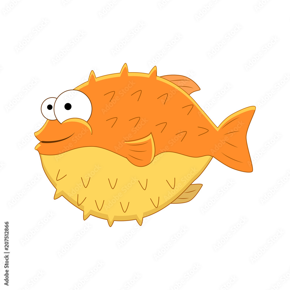 Cute cartoon puffer fish. Vector illustration isolated on white Stock ...