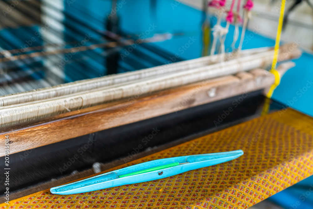 Close Up of Plastic Weaving Shuttle on the Weaving machine and Thai ...