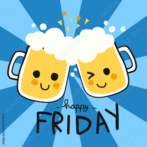 Happy Friday beer smile cartoon doodle vector illustration Stock Vector ...