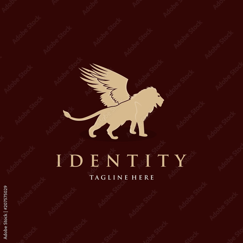Stock-Vektorgrafik „Lion with wings logo design template. Linear ...