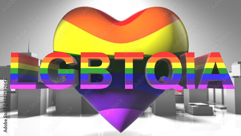 Gay Pride graphic title 3D render. The letters LGBTQIA refer to lesbian ...