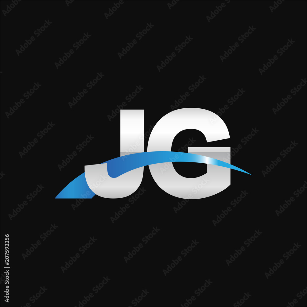 Initial letter JG, overlapping movement swoosh logo, metal silver blue ...