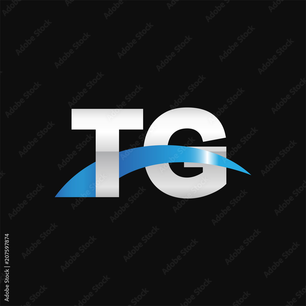 Initial letter TG, overlapping movement swoosh logo, metal silver blue ...