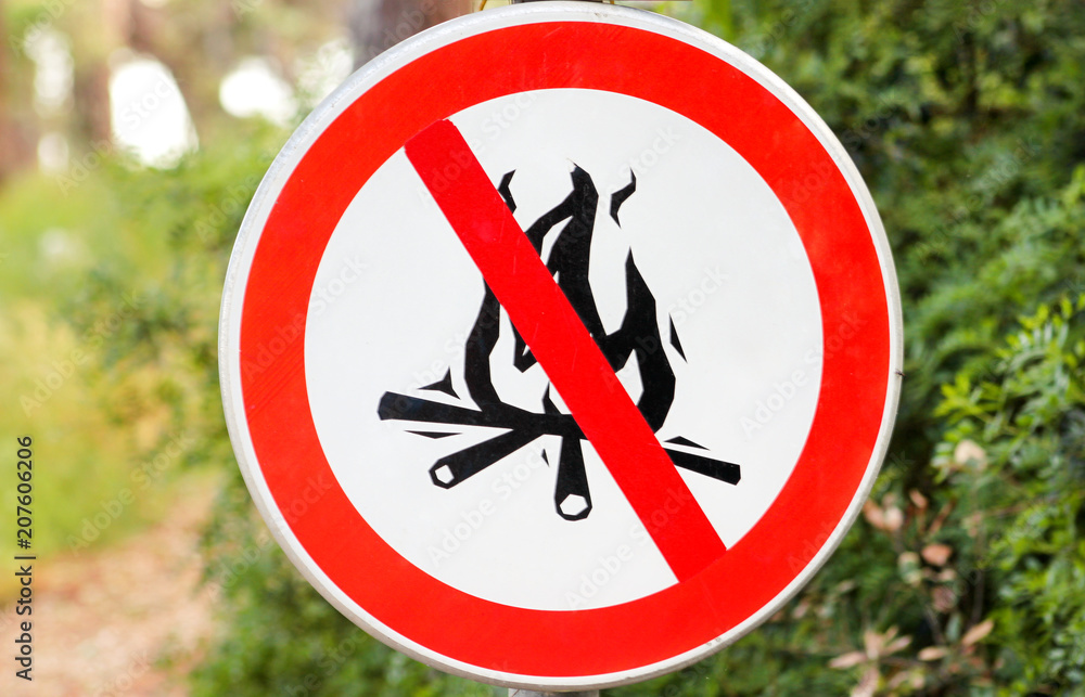 Sign or symbol no campfire, do not light a fire. No Campfires sign, in ...