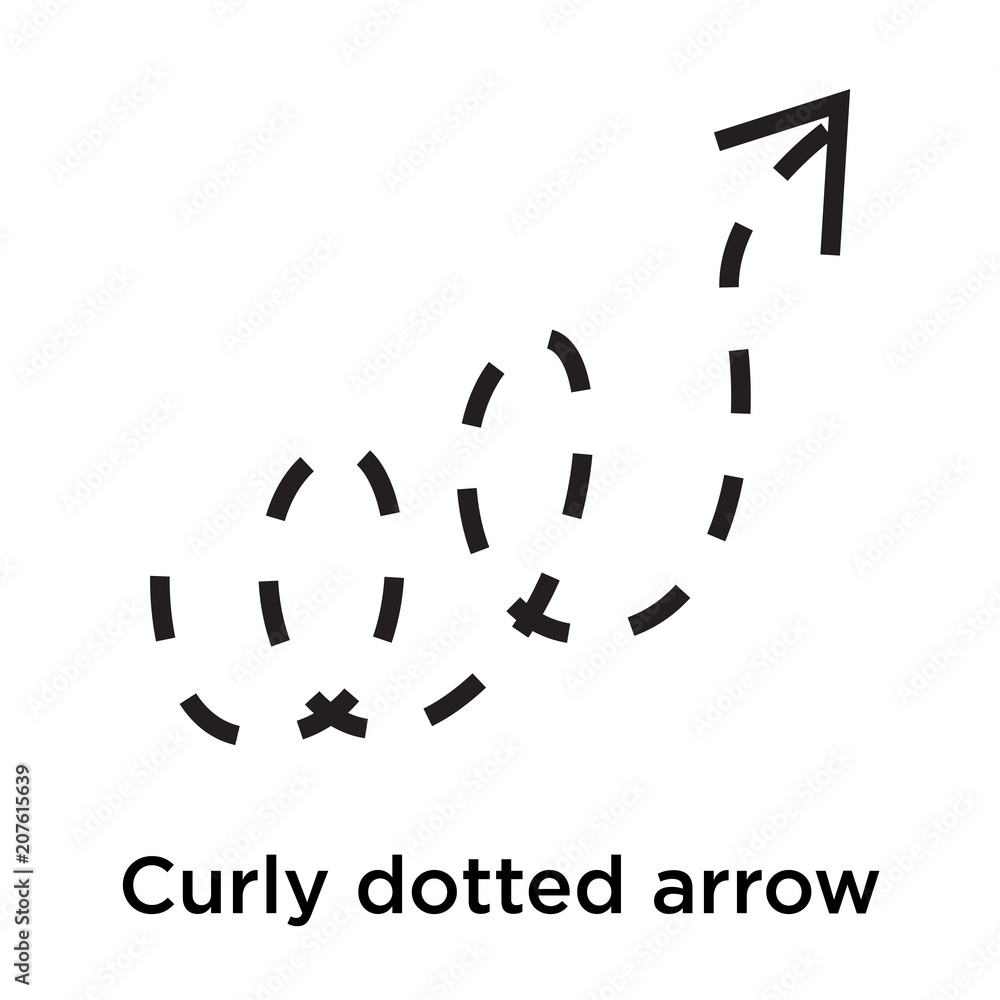 Curly dotted arrow icon vector sign and symbol isolated on white ...
