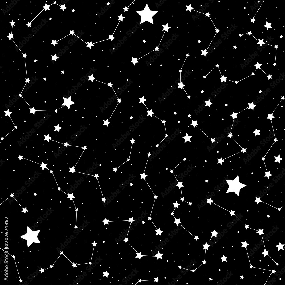 Astronomical vector seamless pattern with handwritten stars and ...
