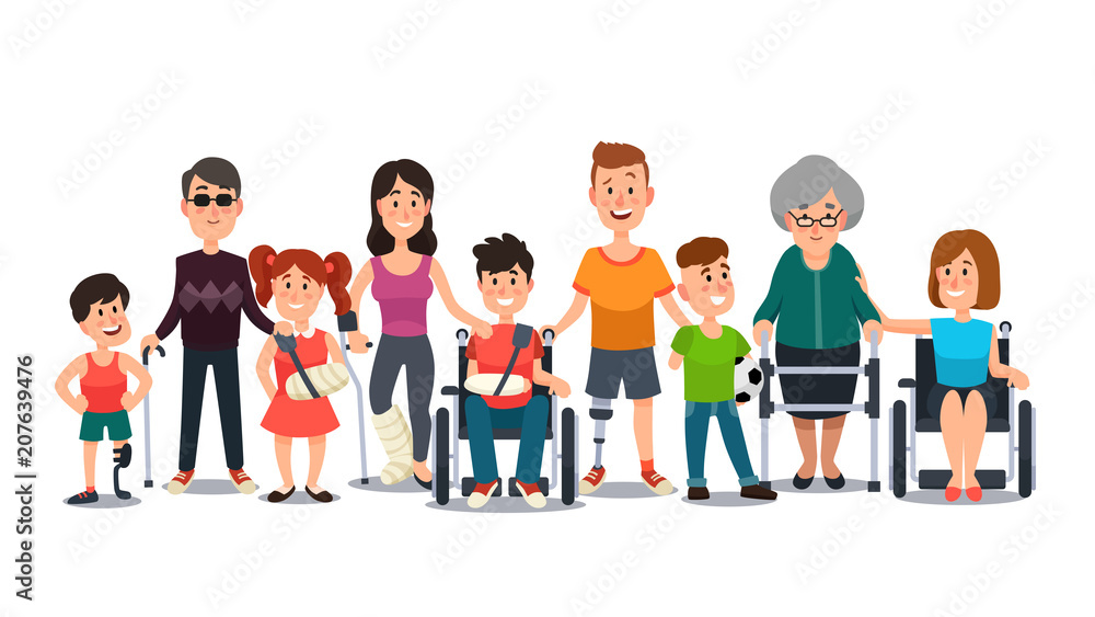 Disabled characters. People with special needs. Student in wheelchair ...