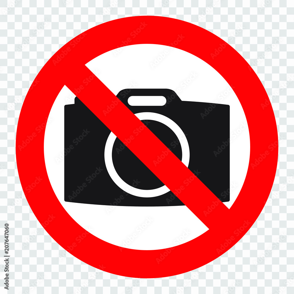 No cameras allowed sign. Red prohibition no camera sign. No taking ...