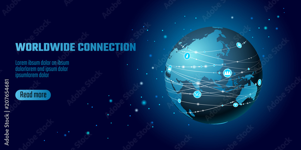 Global network connection. World map Asia continent point line ...
