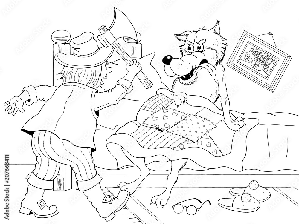 Little Red Riding Hood. Fairy tale. Coloring page. Cute and funny ...