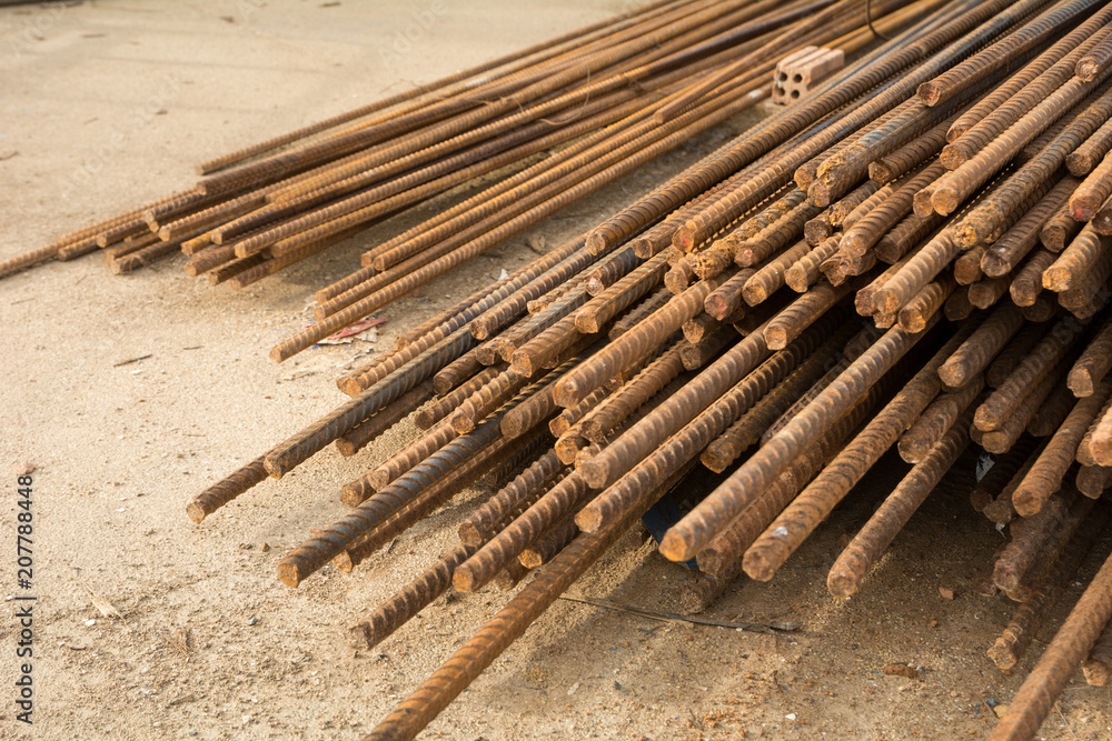 Rusty steel bar or steel reinforcement bar texture in construction site ...