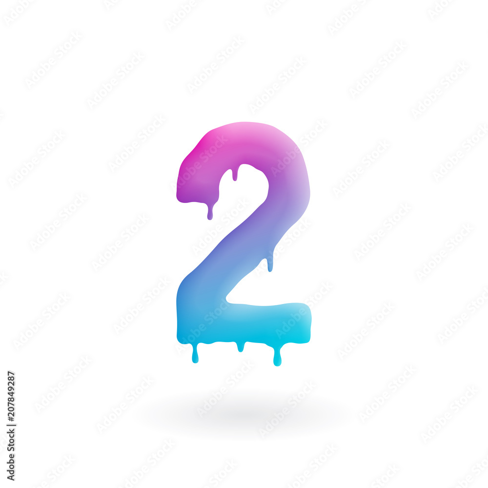 Number 2 logo. Colored paint two icon with drips. Dripping liquid ...