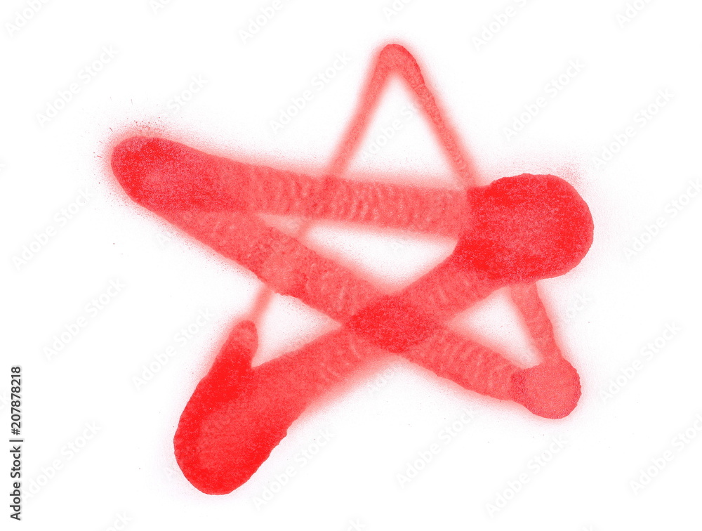 Red spray stain, graffiti star, pentacle isolated on white background ...