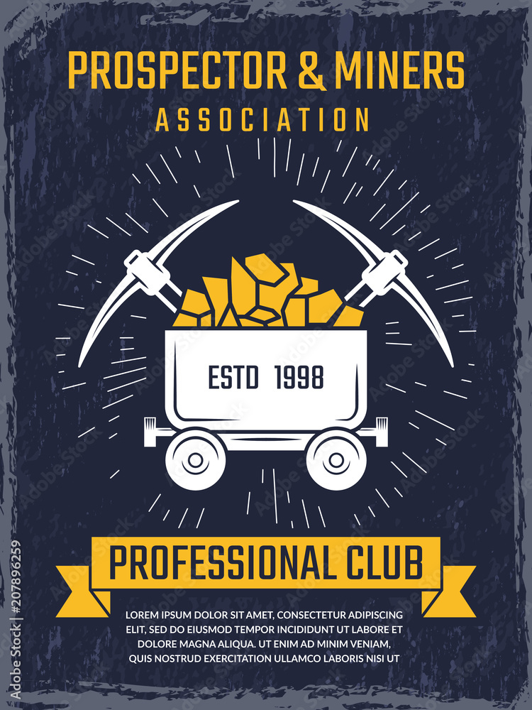 Poster design template of mineral and gold mining theme. Vector emblems ...