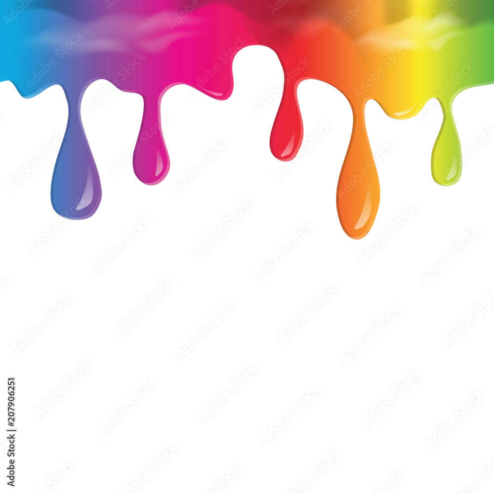 paint colorful liquid flowing and dripping on white isolate background ...