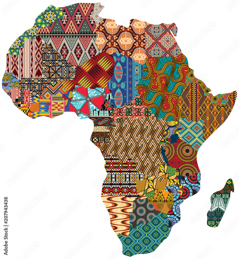 Abstract Africa patchwork traditional fabric pattern vector map Stock ...