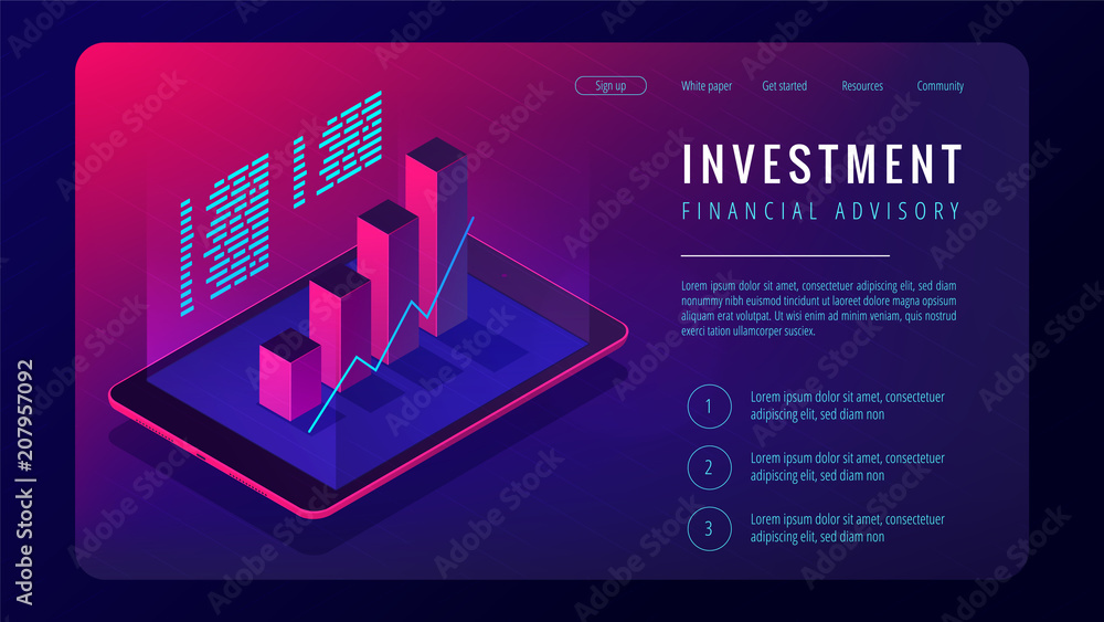 Isometric investment and financial advisory landing page concept ...