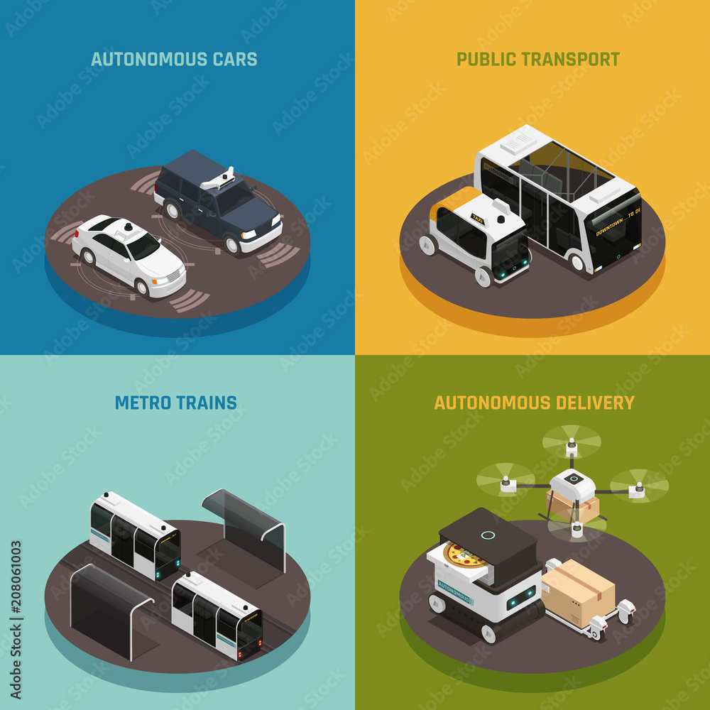 Autonomous Vehicles Isometric Design Concept Stock Vector | Adobe Stock
