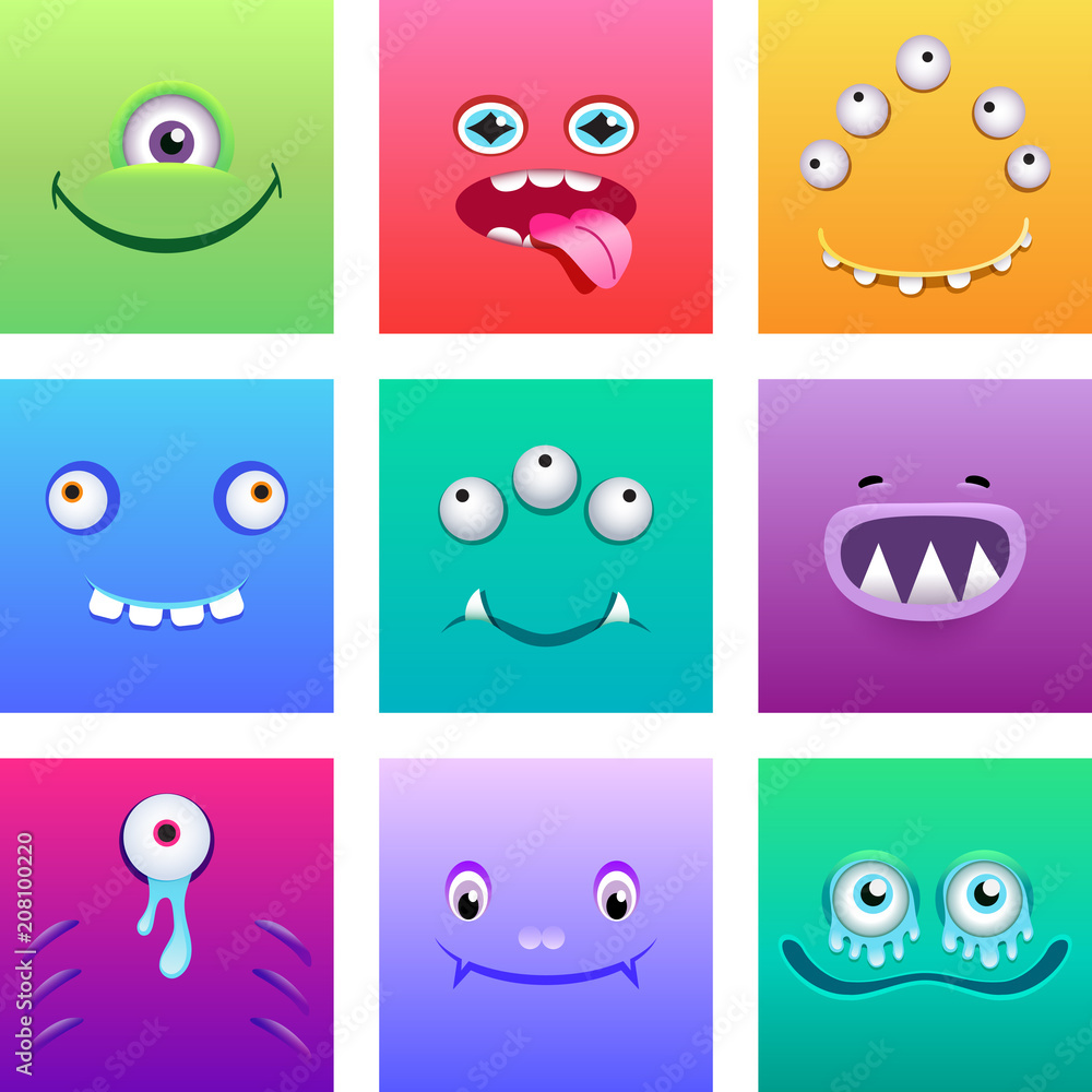 Cartoon monsters faces with emotions vector set Stock Vector | Adobe Stock