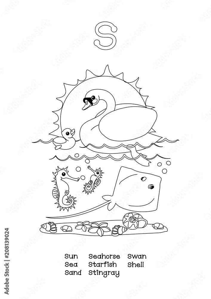 vector outline animals English alphabet for letter S Stock Vector ...